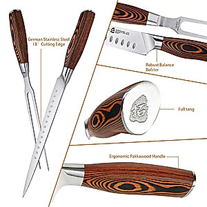 TUO Slicing Set - 9" Carving Knife & 7" Fork - Hollow Ground German Stainless Steel Carving Knife and Fork Set 2 Pcs - Pakkawood Handle - Luxurious Gift Box Included - Fiery Phoenix Series