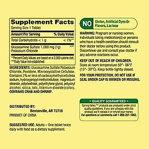 Elevate Joint Comfort with Spring Valley's 1,000 mg Glucosamine Tablets. Includes Luall Fridge Magnet + Spring Valley Glucosamine (Glucosamine Sulfate Potassium Chloride 200 Count)