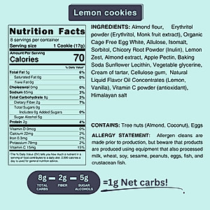 Lemon Cookies, Sugar Free, Low Fat, Gluten Free, Dairy Free, Flèche Healthy Treats, 4.85OZ (Pack of 1)