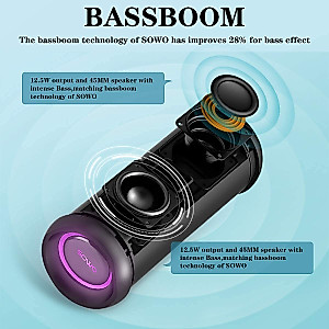 Portable Speaker, Wireless Bluetooth Speaker, IPX7 Waterproof, 25W Loud Stereo Sound, Bassboom Technology, TWS Pairing,16H Playtime, Speaker with Lights for Home Outdoor - Black+Pink