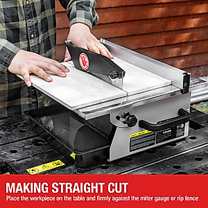 Goldblatt 7-inch Wet Tile Saw Ceramic Cutting Tabletop Saw with Water Storage, 0-45 Degrees Miter Angle for DIY and Pros Cutting Needs