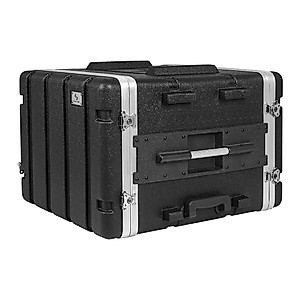 Sound Town Lightweight 8U PA DJ Rack/Road Case with 7U Rack Space, ABS Construction, 19” Depth, Retractable Handle, Wheels and Heavy-Duty Latches (STRC-A8UT)