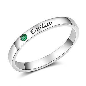 LoraPetid Personalized Birthstone Rings For Women Engagement Name Rings Initial Rings with Simulated Birthstones Customized Best Friend Rings for Women (5)