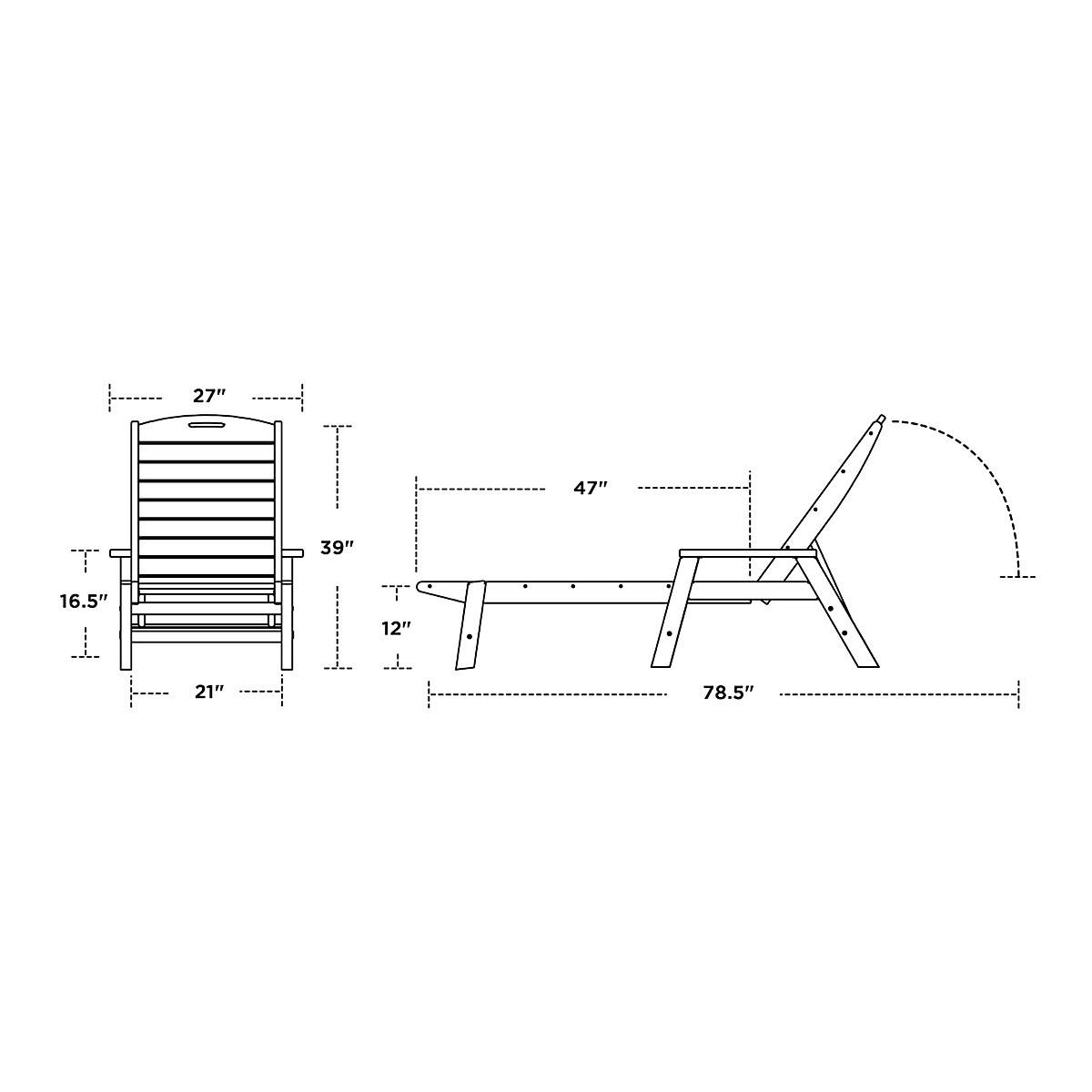POLYWOOD NCC2280MA-P Nautical Arms Chaise, 78.5in. x 27in. x 39in, Black