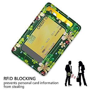 Linomo Thin leather Card Holder and Money Clip Green St Patrick's Day Shamrock Wallet RFID Blocking for Men & Women