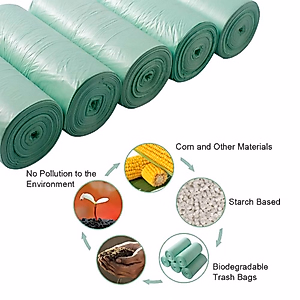 180 Organic Garbage Bags 2-3 Gallon With Handle, AURMOO Organic Trash Bags, Kitchen Food Organi Waste Bags, Bio Garbage Can Liners for Family, Office(40X59cm,Green)