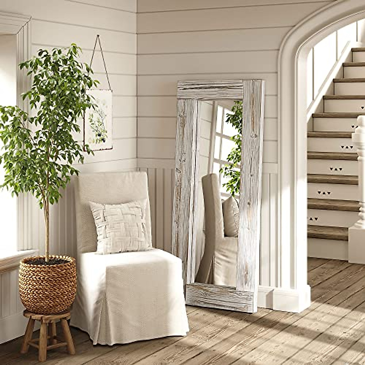 Barnyard Designs Rustic Farmhouse Full Length Mirror - Wood Frame Floor Standing Bedroom Mirror (58" x 24" / White)