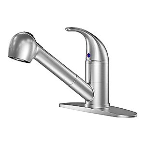 LEPO Single Lever Pull Out Kitchen Sink Faucets, Single Handle Low Arch Stainless Steel Brushed Nickel Rv Kitchen Faucet with Pull Down Sprayer, Bar Utility Sink Faucets