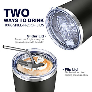 Pandaria 30 oz Mens Travel Coffee Tumbler Cups, Double Wall Stainless Steel Reusable Spill Proof Tumbler with Straw, Leak Proof Insulated Tumbler with Straw for Iced Coffee, Tea & Water (Black)