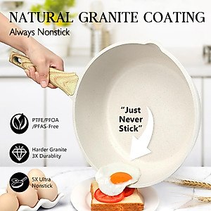 GiPP Nonstick Deep Frying Pan - 11 Inch Saute Pan with Lid Granite Induction Cookware, 4.5Qt Non Stick Woking Pan Skillet, PFOA PFOS APEO Free, White