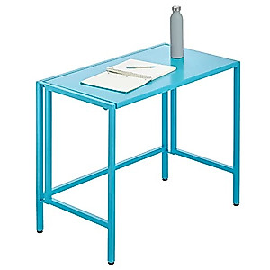 mDesign Folding Desk for Compact Spaces - Collapsible Compact Writing and Computer Workstation Steel Furniture Table for Living Room, Dorm, Home Office, and Bedroom - Ocean Blue