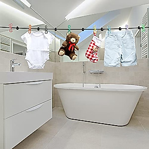 HISAFA 2 Pack Portable Travel Camping Elastic Clothesline with 12 Colorful Clothespins Windproof Stretchy Retractable Clothes Line Laundry Drying String Rope with 2 Carrying Bags Outdoor and Indoor