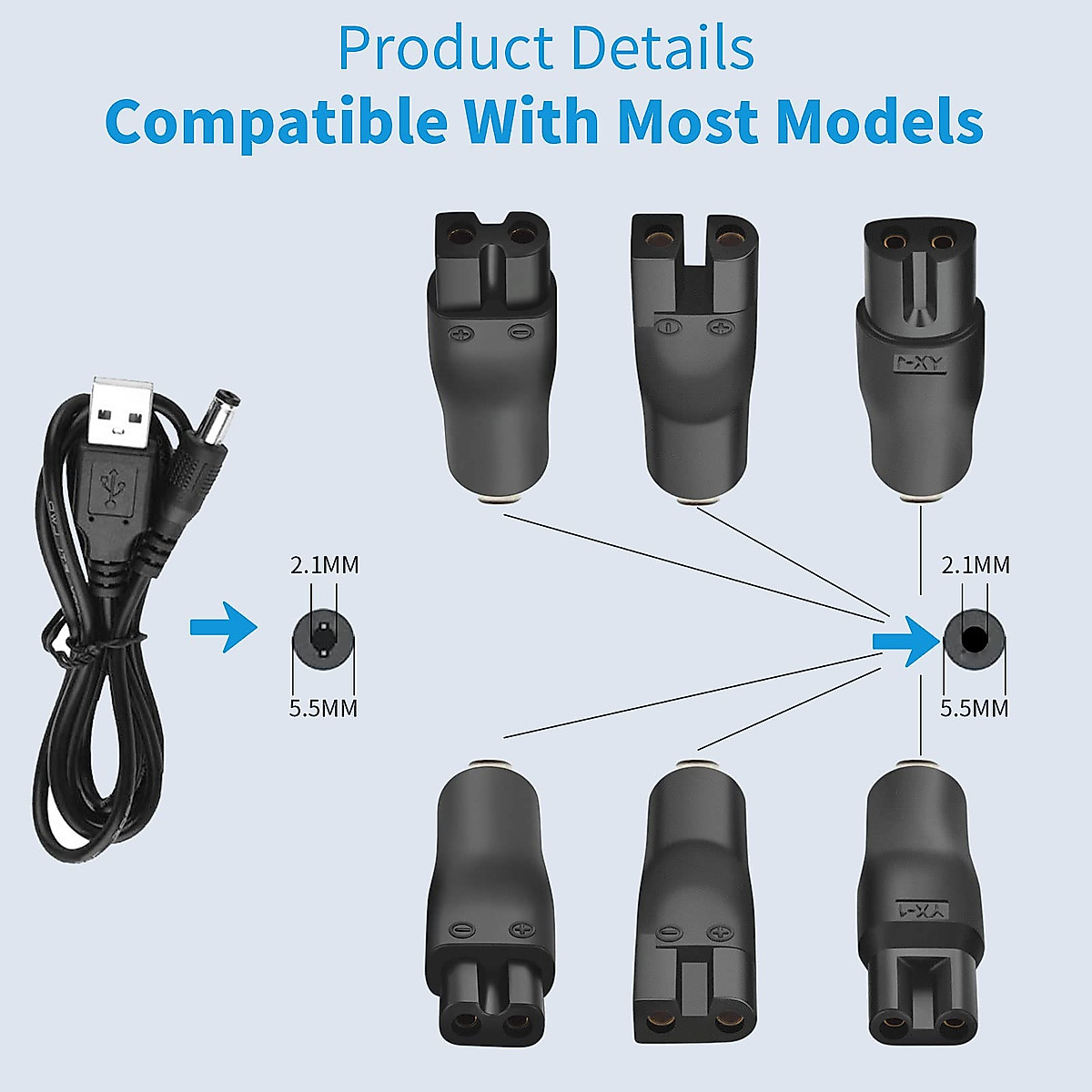 Czepa Power 5V USB Charger Cord Replacement Adapter Compatible with a Various Types of HQ8505 Philips Norelco Shavers, Electric Razor, SURKER Clippers and Others 5521 Adapter Charging Line