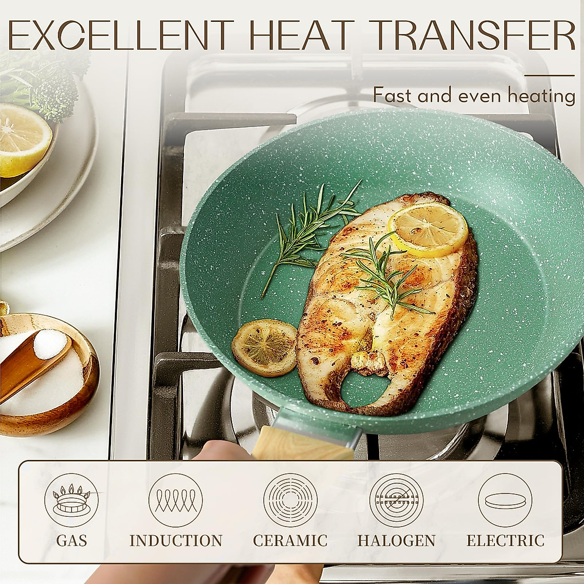 Innerwell Nonstick Frying Pan Set, 8"+9.5"+11" with Lids, Safe, Easy to Clean, Suitable for All Stovetops