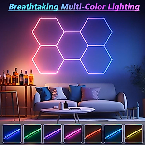 lylunnamsp RGB Hexagon Garage Light with Remote, 24 Pack Hexagon Lights, RGB Dimmable and Speed Adjustable LED Hexagon Lights, 358 Modes, LED Ceiling Lights for Gaming Room Bar Party,Multi Colored