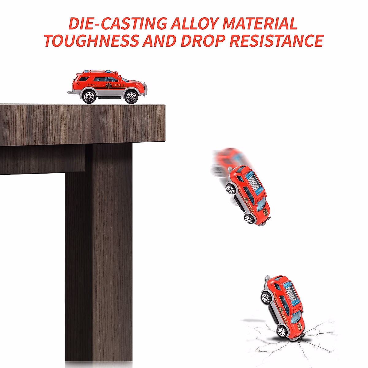 PANITU Firefighter Toys Die-cast Large Fire Truck Toy Set with Game Mat,Rescue Emergency in Carrier Truck with Sound and Light，Play Vehicle Set for Age 3 4 5 6 7 Years Old Boys Girl Gift Red