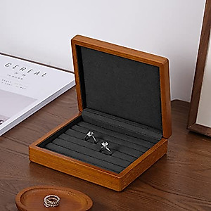 Oirlv Solid Wood Ring Jewelry Box Organizer Earrings Jewelry Drawer Organizer Tray with Lid (Grey)