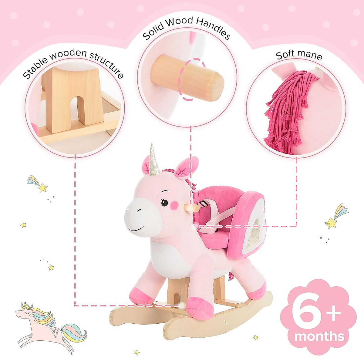 labebe - Baby Rocking Horse, Ride Unicorn, Kid Ride On Toy for 6 Month-3 Year Old, Infant (Boy Girl) Plush Animal Rocker, Toddler/Child Stuffed Ride Toy (Pink)