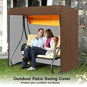 Anjetan Patio Swing Cover, Waterproof 3 Triple Seater Hammock Cover for Garden Glider Chair Patio Furniture, All Weather Protection Outdoor Furniture Protector, 87 x 49 x 67 inches 420D（Coffee）