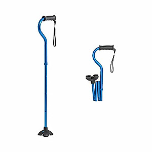 Medline Offset Folding Cane, 4-Point Base With Cushioned Gel Handle, Supports Up To 350 lbs, Blue