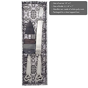 FASHIONCRAFT 2401 Interlocking Hearts Design Cake Knife and Server Set, Wedding Cake Knife and Server Set, Silver Stainless Knife Set