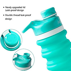 Collapsible Water Bottle Food-Grade Silicone Portable Leak Proof Travel Water Bottle, 18oz (Aqua Blue)