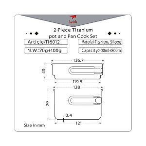 Keith Titanium Ti6012 2-Piece Pot and Pan Cook Set - 1200ml