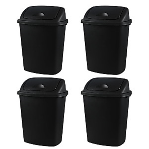Obstnny 10 Gallon Plastic Swing Top Garbage Can Set of 4, Large Trash Can for Kitchen, Garden, Campus, Black