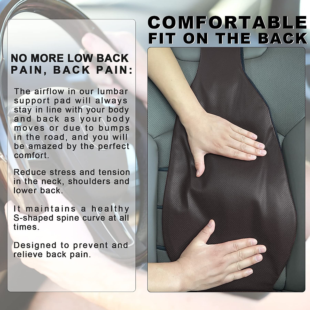 New Upgrade Air Seat Cushion for Car- Innovative Car Seat Cushion - Car Back Cushion for Pain Relief in All Areas of The Back - Black Patent ,Comes with 4 Car Hooks,1 Pack(Black, Linen)