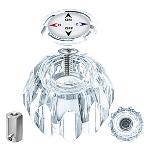 Dreyoo Shower Faucet Handle Replacement for RP41661, Compatible with Delta and Peerless Single Handle Tub Faucets, Knob with Button, Screw and Connector, Clear Acrylic