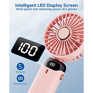 2Pack Portable Handheld Fan, 4000mAh Rechargeable Personal Fan with 5 Speeds, Hand Held/Desk/Neck Fan 3 in 1 Mini Fan with Base, LED Display Foldable Battery Operated Small Fans for Outdoor Indoor