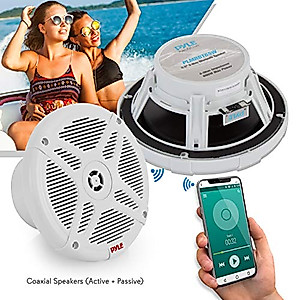 Pyle 6.5 Inch Bluetooth Marine Speakers - 2-way IP-X4 Waterproof and Weather Resistant Outdoor Audio Dual Stereo Sound System with 600 Watt Power and Low Profile Design - 1 Pair - PLMRBT65W (White)