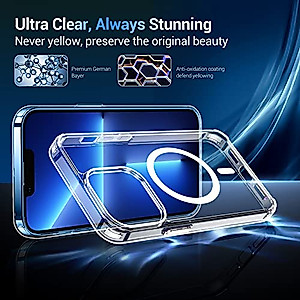 Temdan Magnetic for iPhone 13 Pro Max Case, [Compatible with MagSafe],[Anti-Yellowing][Glass Screen Protector+Camera Lens Protector] Slim Thin Shockproof Phone Case-Clear