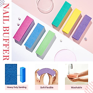 AZUREBEAUTY Nail Files and Buffers, 12Pcs Professional Dip Powder Manicure Tools Kit, 6 Pcs Double Sided 100/180 Grit Nail Files & 6Pcs Rectangular Nail Buffer Block Random Color