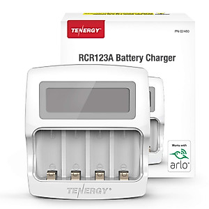 Tenergy Arlo Certified Premium Battery Charger with LCD ONLY for Tenergy Arlo Battery 3.7V 750mAh/650mAh Li-ion RCR123A Rechargeable Batteries, UL Listed, CE, and FCC Certified