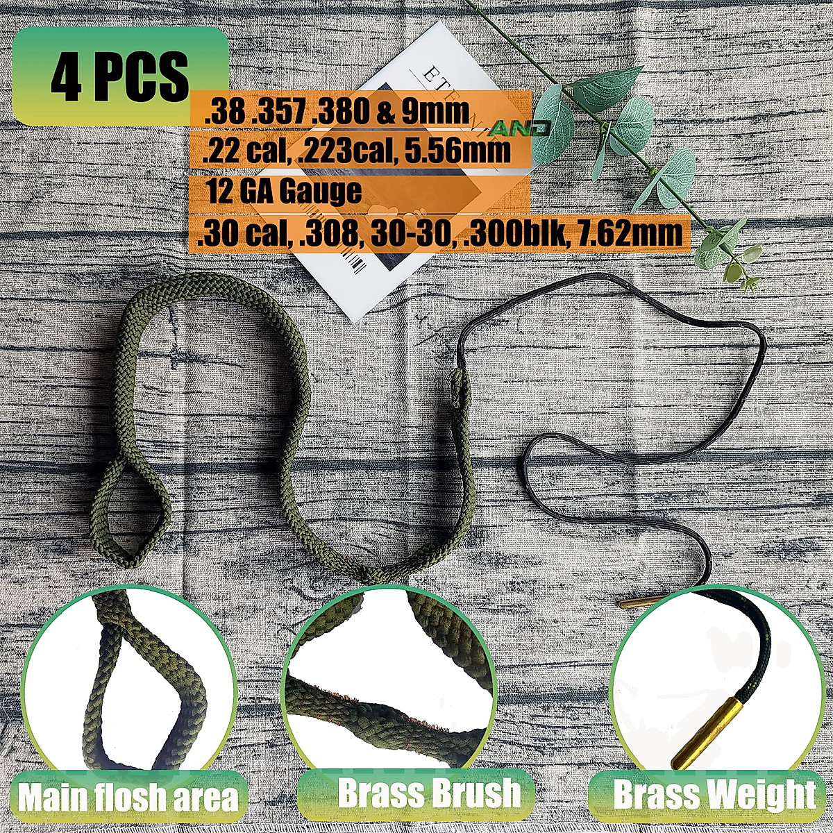 Gun Snake Cleaner, Barrel Rop for Handguns and Rifles 12 GA/.223 & 5.56mm/.38 & 9mm/.30 & 7.62mm,Gun Cleaning Kits with Gun Snake/Gun Cleaning Cloth,Gun Cleaning Supplies