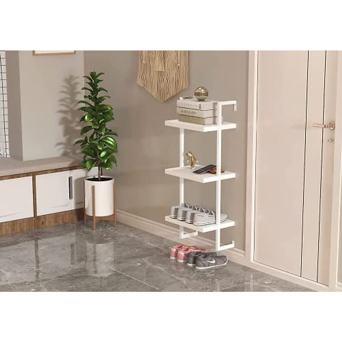 FUSUNBAO Wall Mounted Shelf Organizer Floating Shelves 3 Tiers Bookshlef Wall Hanging Wall Shoe Rack Shelf for Hallway,Living Room,Bedroom,Study Room,Office Room,Bath Room (Pure White-Washed)