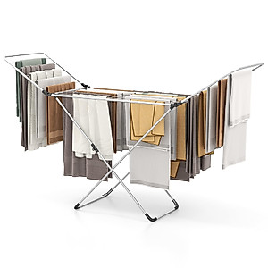 Tangkula Folding Clothes Drying Rack, Lightweight Aluminum Laundry Drying Rack w/Adjustable Wings, 20 Drying Rails, Space-Saving Laundry Hanger for Indoor & Outdoor Use, No Assembly, Silver