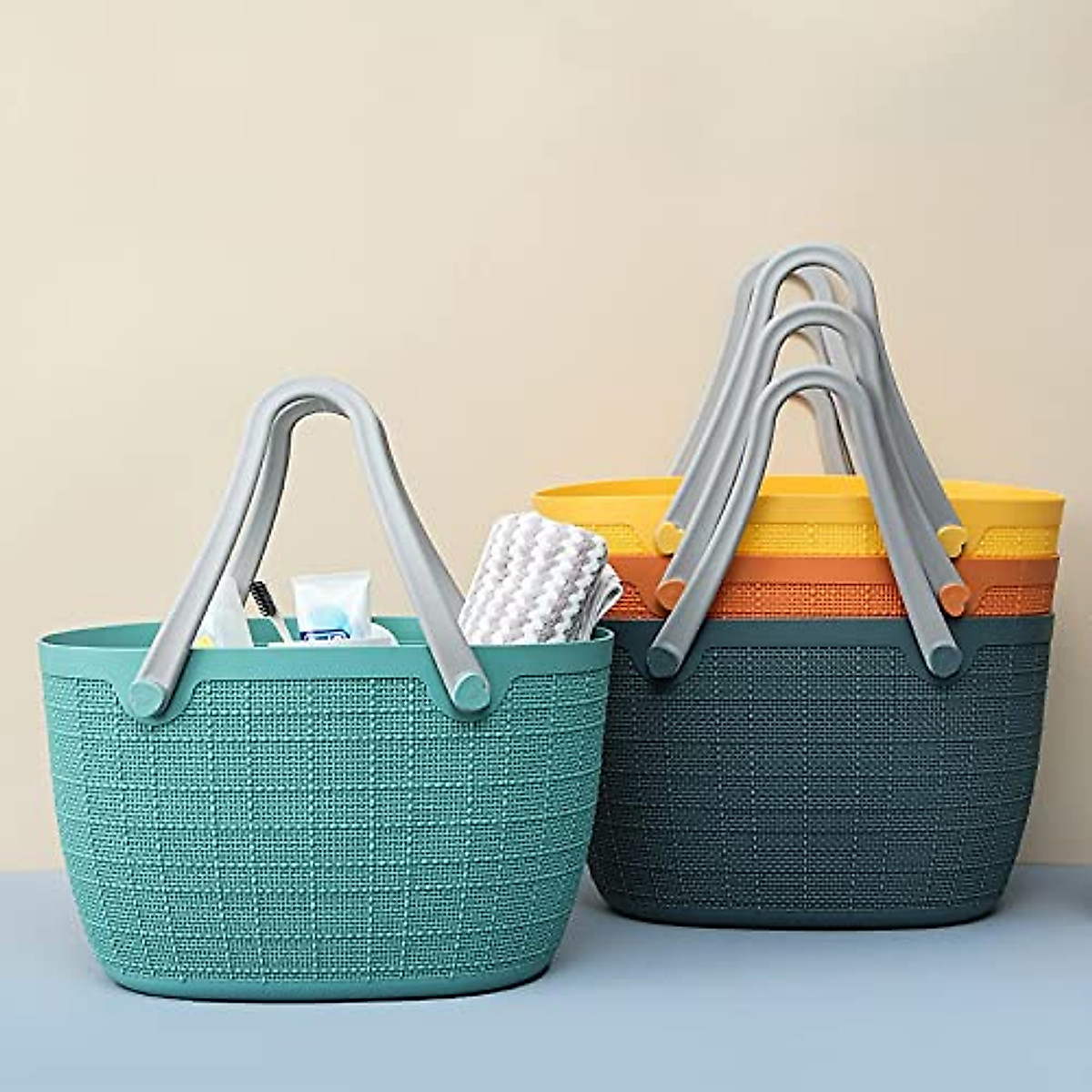 VINAMY Portable Household Large-Capacity Dirty Clothes Basket Portable Unbreakable Grocery Basket Can be Stacked with Linen Storage Basket Green