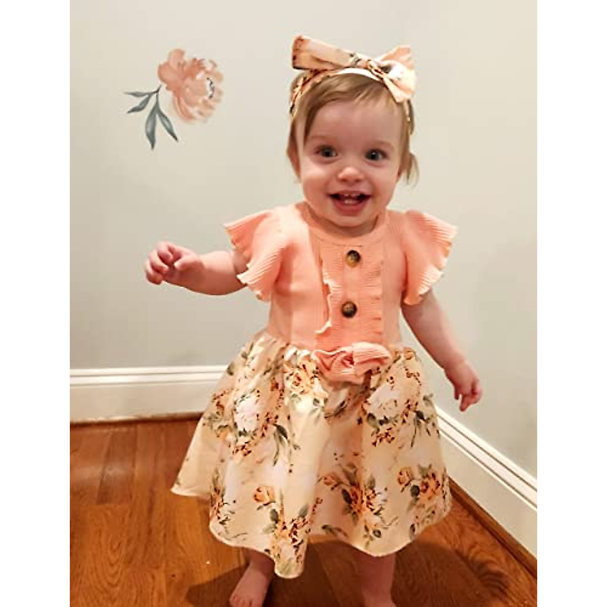 Newborn Baby Girl Dress Floral Ruffle Sleeve Casual Beach Sundress Princess Skirt Clothes Summer Outfits Dresses for Girls (Pink, 0-3 Months)