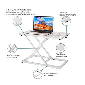 Standing Desk Converter White，Stand up Desk Riser on The Table，Adjustable Height Table top Apply for Laptop and Single Monitor Workstation Office Use.