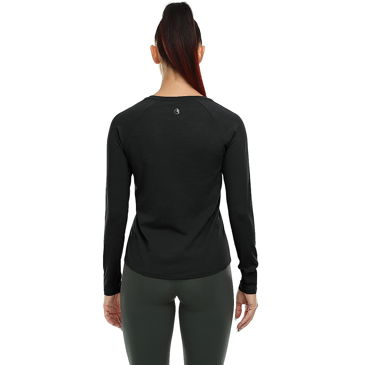 icyzone V-Neck Long Sleeve Workout Shirts for Women, Quick Dry Fitness Athletic Running Yoga Tops (Black, S)