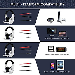 Geekria PS5 Stereo Gaming Headset, Over-Ear Headphones with 3.5mm Audio Jack Compatible with PlayStation PS5, PS4, Xbox One, Nintendo Switch, PC, Smartphones, Tablet, Laptop (White)