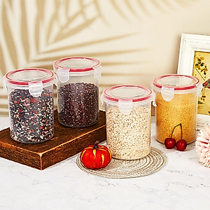 Tessco 8 Pieces Overnight Oats Containers with Lids 16 oz Round Airtight Oatmeal Container Plastic Leakproof Mason Jars for Overnight Oats with Locking Lid Cereal Milk Oatmeal Storage (Red)