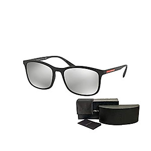 Prada PS01TS LIFESTYLE DG02B0 56M Black Rubber/Light Grey Mirror Silver Rectangle Sunglasses For Men+ BUNDLE With Designer iWear Complimentary Eyewear Kit