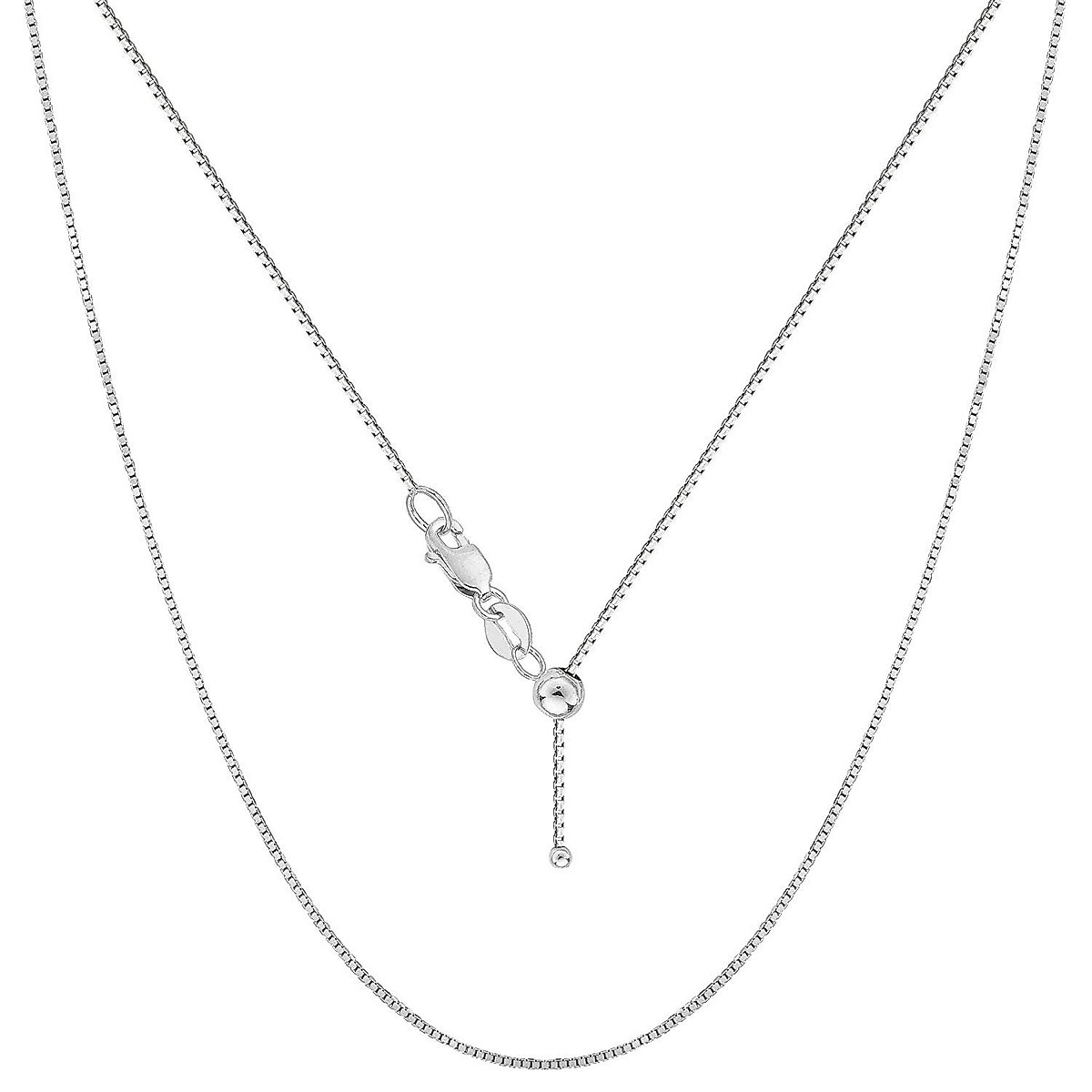 Verona Jewelers Sterling Silver Adjustable Box Chain Bolo Necklace| Sterling Silver Box Chain| 925 Sterling Silver Pendant Necklace | Adjust UP to 24 INCHES