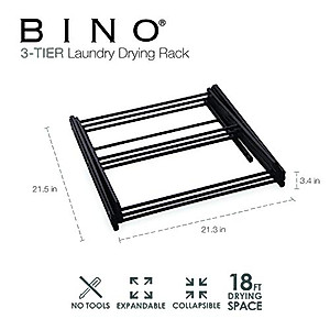 BINO 3-Tier Collapsible Drying Racks | Black | Air Drying & Hanging | Foldable Portable Indoor & Outdoor | Space Saving Clothes Dryer Stand | Home Dorm Apartment Essentials