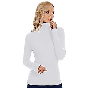 Mockneck Women White Long Sleeve Lightweight Ribbed Knit Pullover Athletic Slim T-Shirt White X-Large