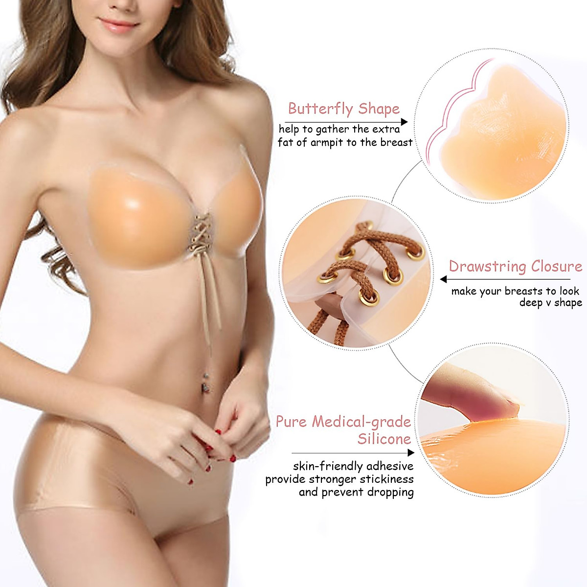 WEICHENS Breast Lift Adhesive Bra Invisible Strapless Sticky Push Up Bra Silicone Nipple Covers for Backless