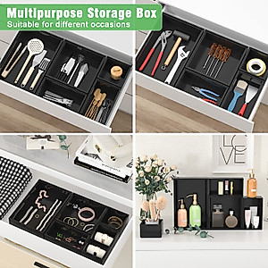 Black Bamboo Bathroom Drawer Organizer, Wooden Kitchen Utensil Holder Set of 5, Stackable Junk Drawer Organizer Tray, Multi-Use Storage Bins Boxs Dividers for Home, Office, Clothing, Makeup, Jewelry